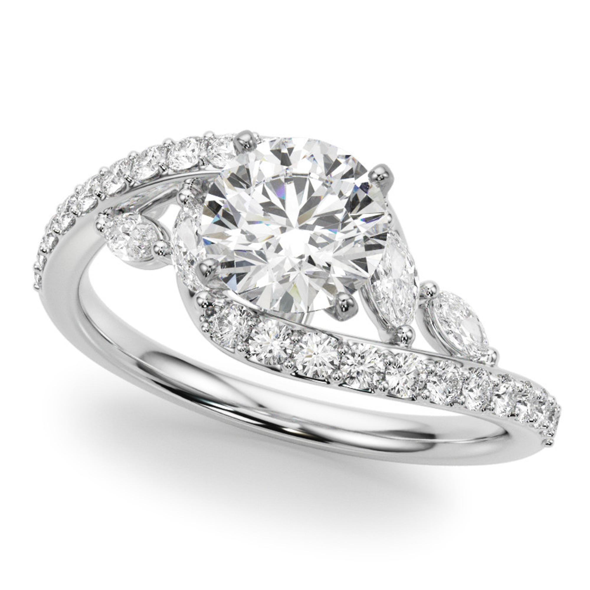 Bypass Style Floral Diamond Round Custom Made Engagement Ring – Rami ...