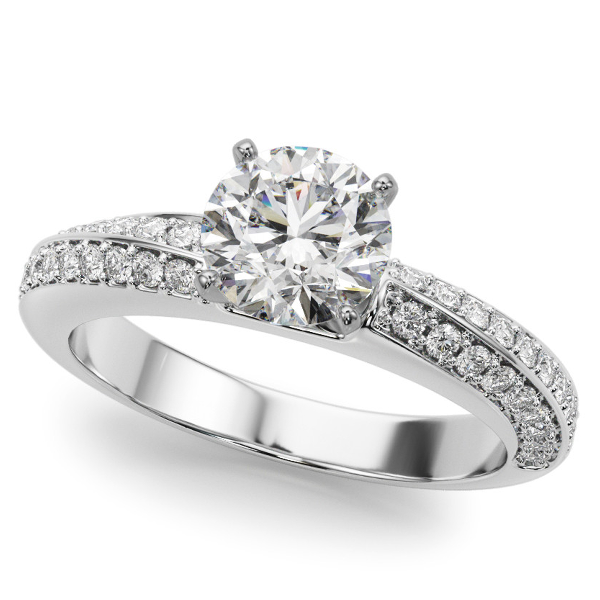 Multi Row Diamond Accented Round Engagement Ring – Rami Jewelry
