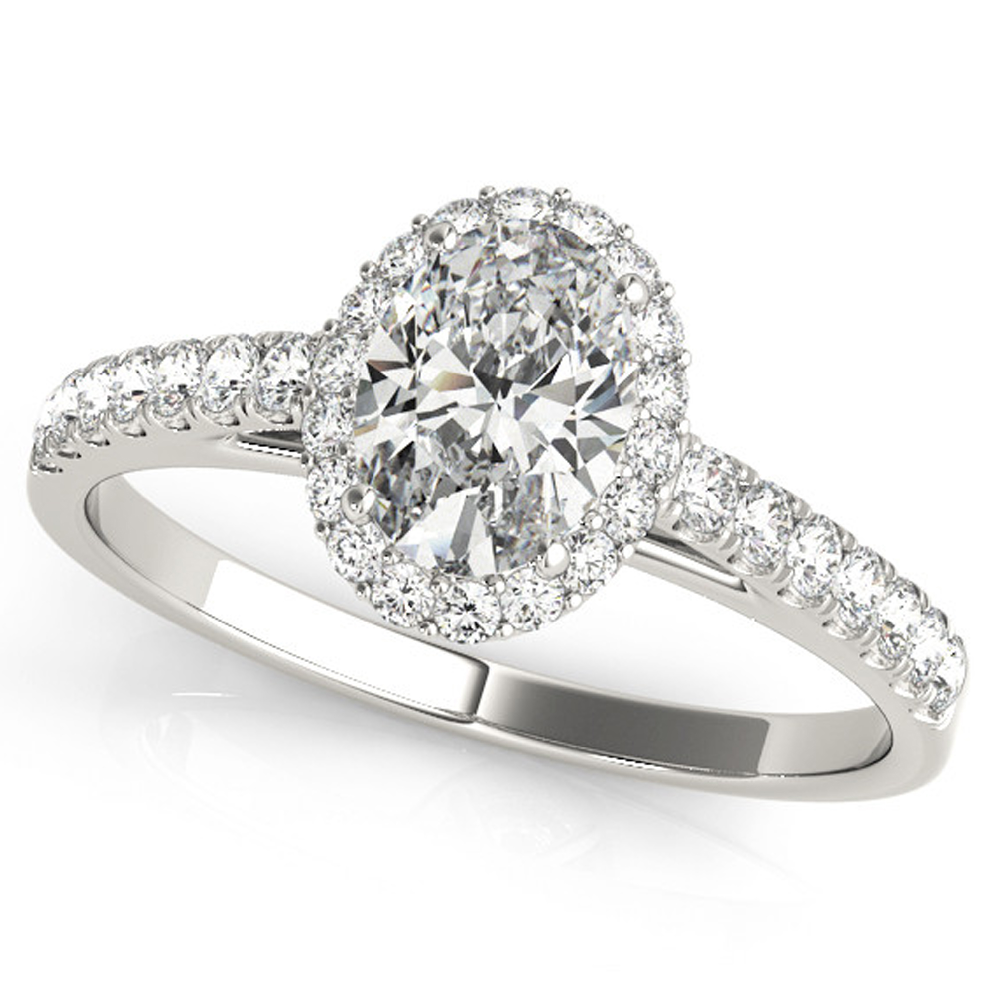 Custom Made Oval Diamond Accented Engagement Ring 14k White Gold – Rami ...
