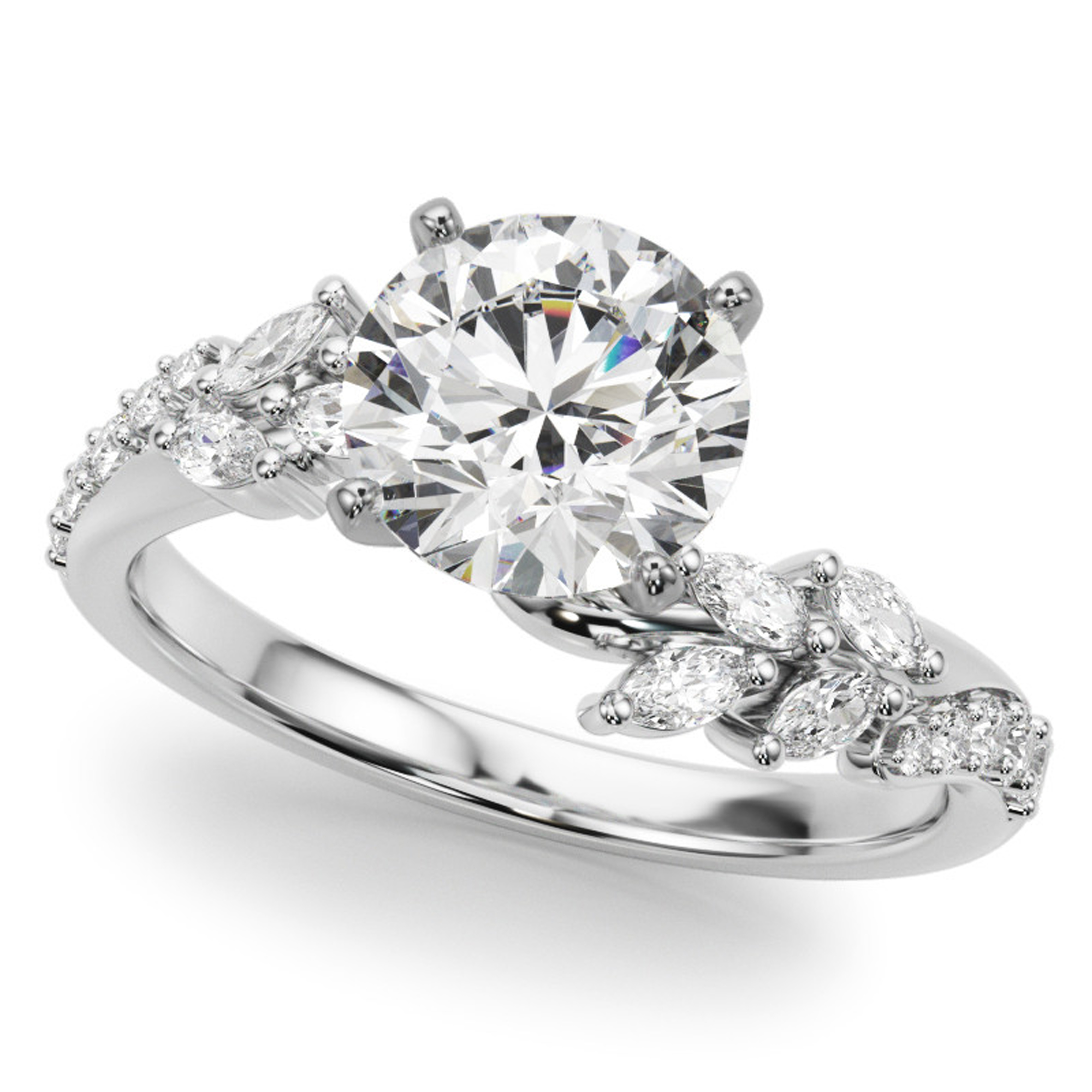 Bypass Style Round Diamond Accented Custom Made Engagement Ring – Rami ...