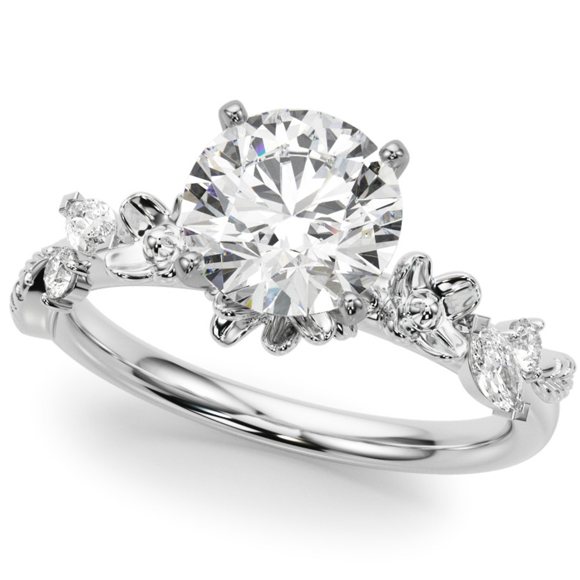 Floral Design Round Diamond Custom Made Engagement Ring – Rami Jewelry