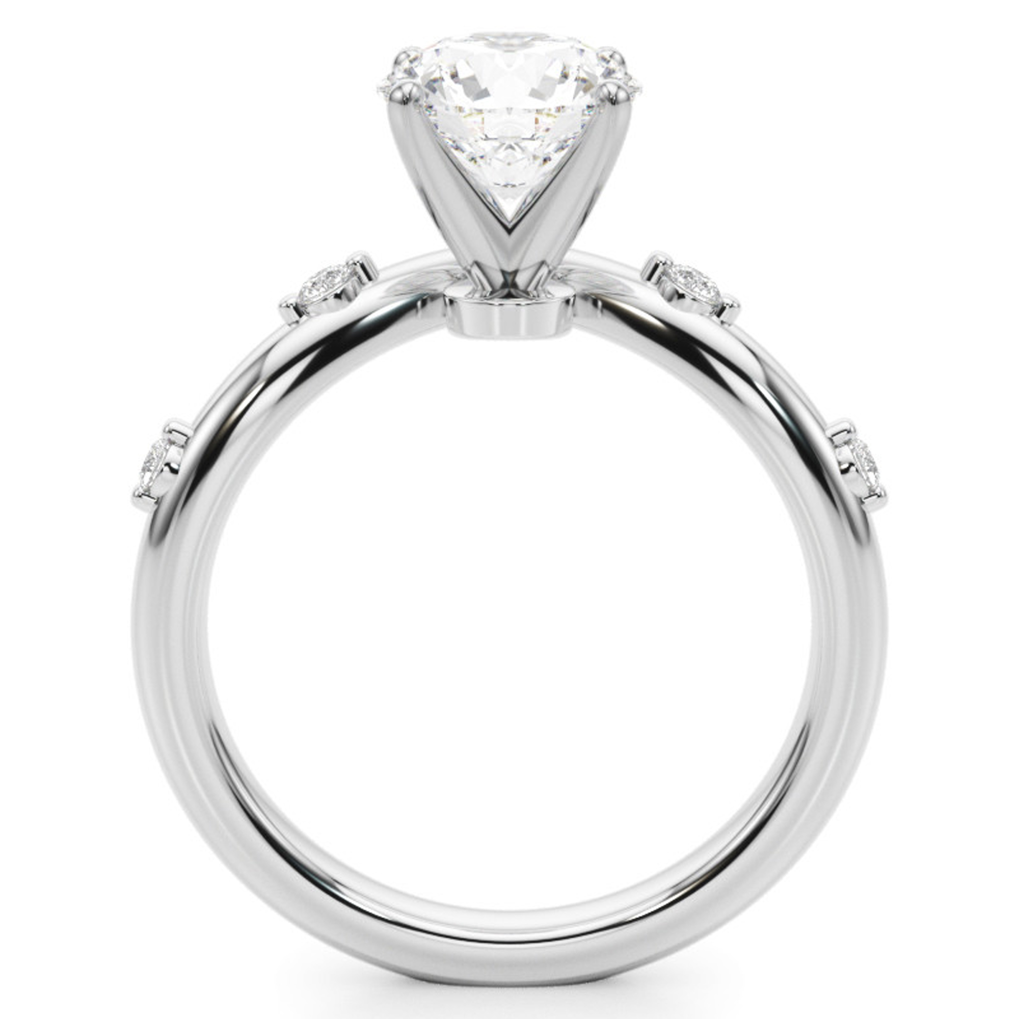 Curved Style Diamond Accented Round Custom Made Engagement Ring – Rami ...