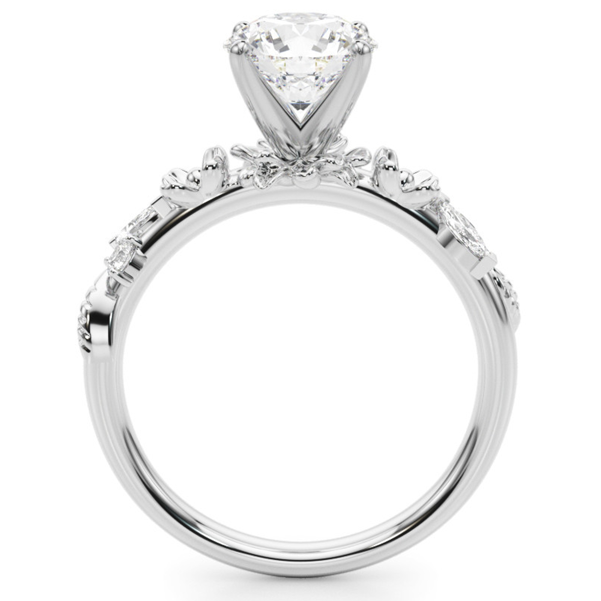 Floral Design Round Diamond Custom Made Engagement Ring – Rami Jewelry