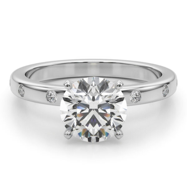 Solitaire Style Diamond Accented Round Custom Made Engagement Ring ...