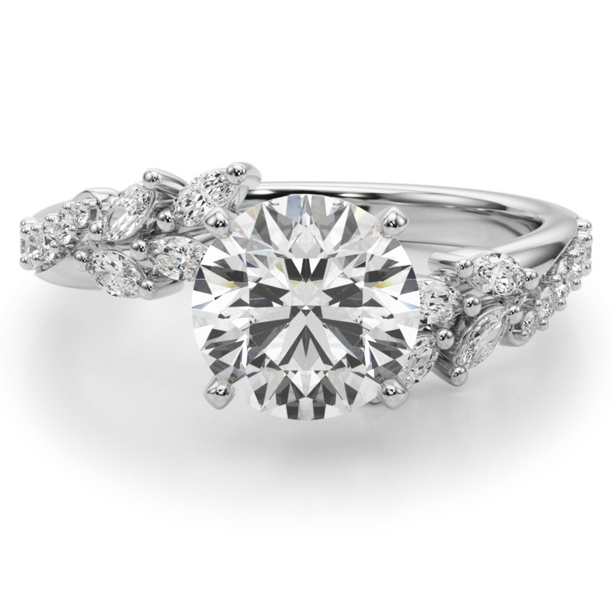 Bypass Style Round Diamond Accented Custom Made Engagement Ring – Rami ...