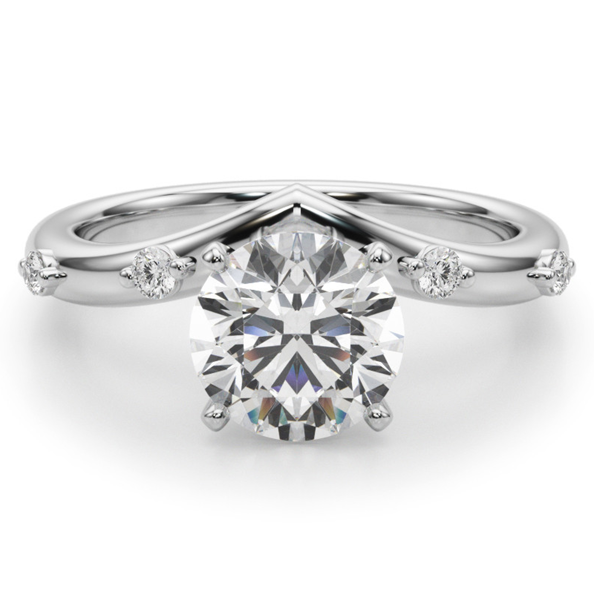 Curved Style Diamond Accented Round Custom Made Engagement Ring – Rami ...