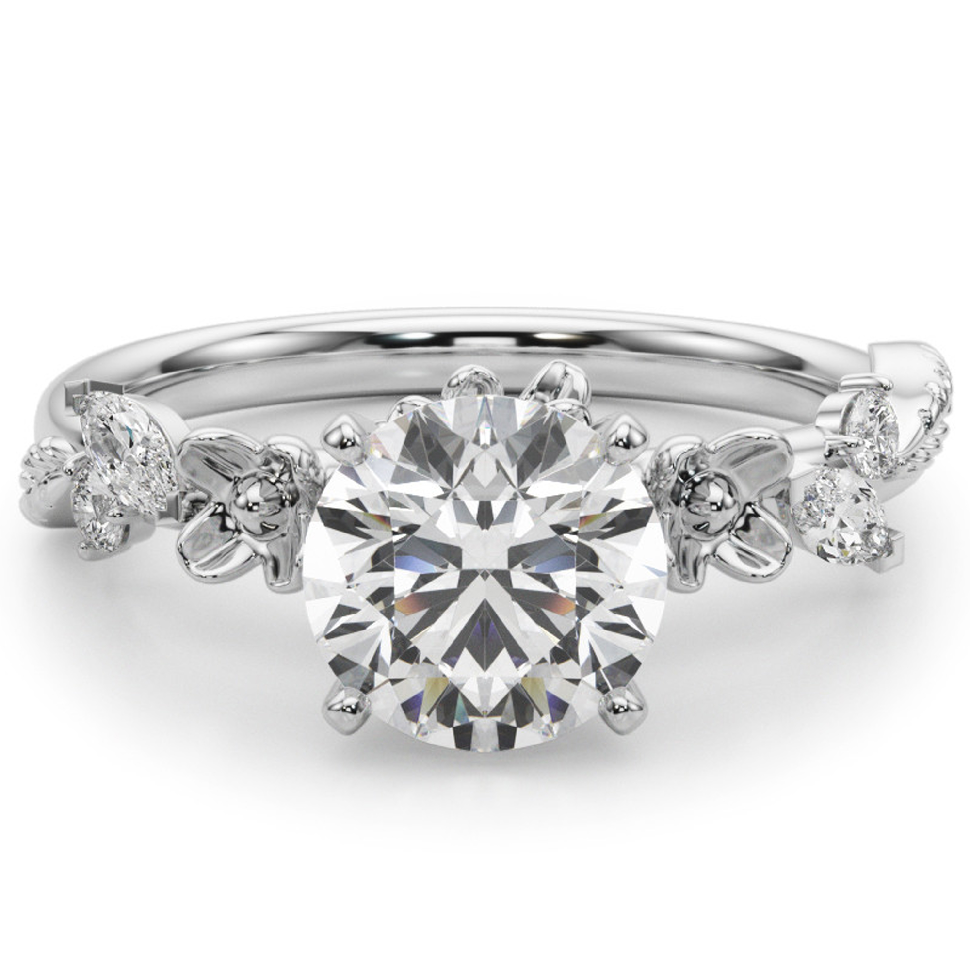 Floral Design Round Diamond Custom Made Engagement Ring – Rami Jewelry
