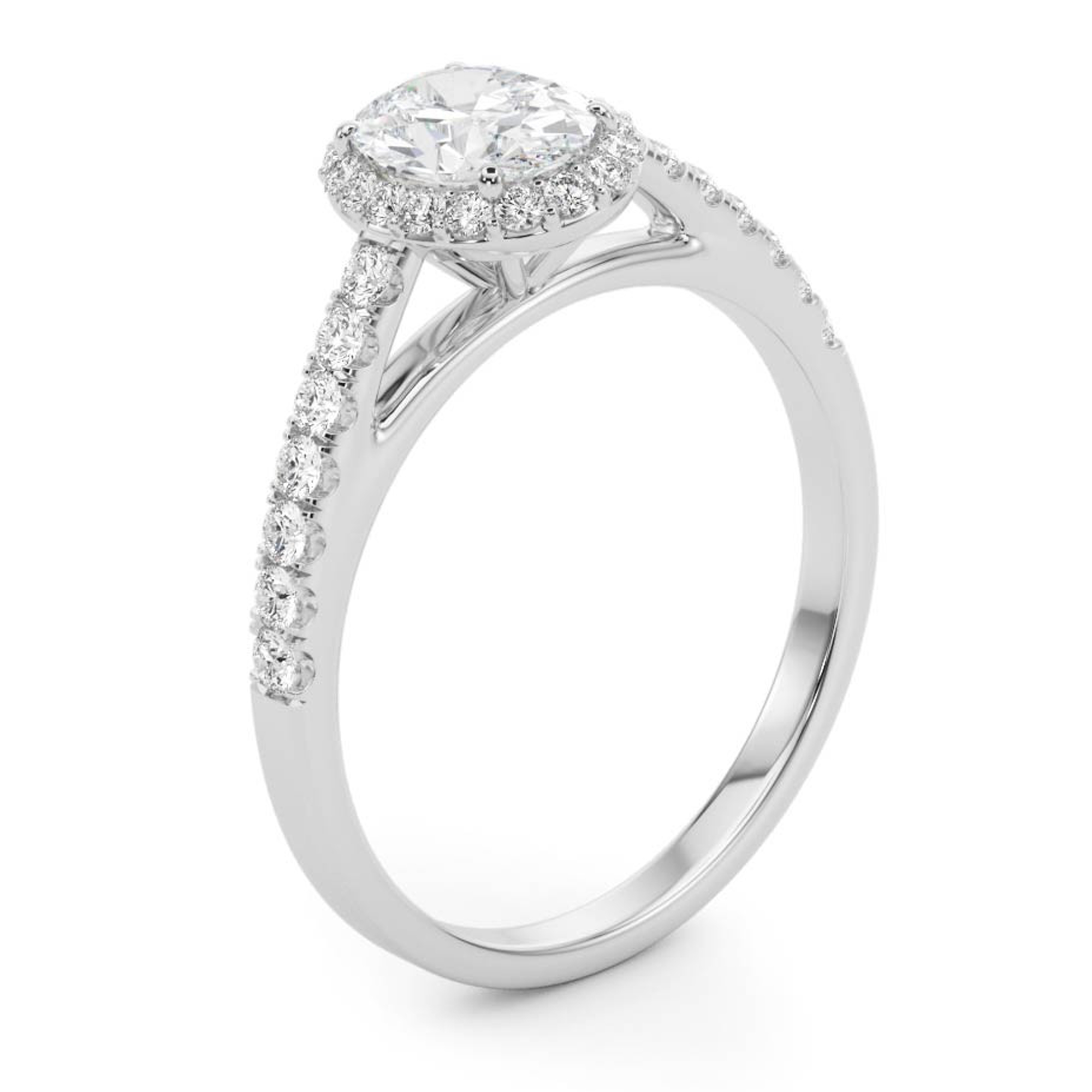 Custom Made Oval Diamond Accented Engagement Ring 14k White Gold – Rami ...