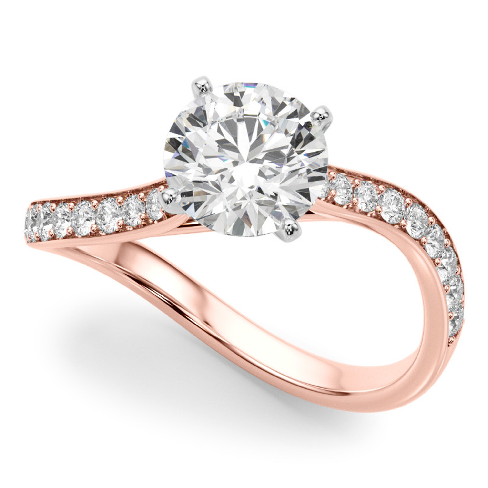 Bypass Style Diamond Accented Round Custom Made Engagement Ring – Rami ...