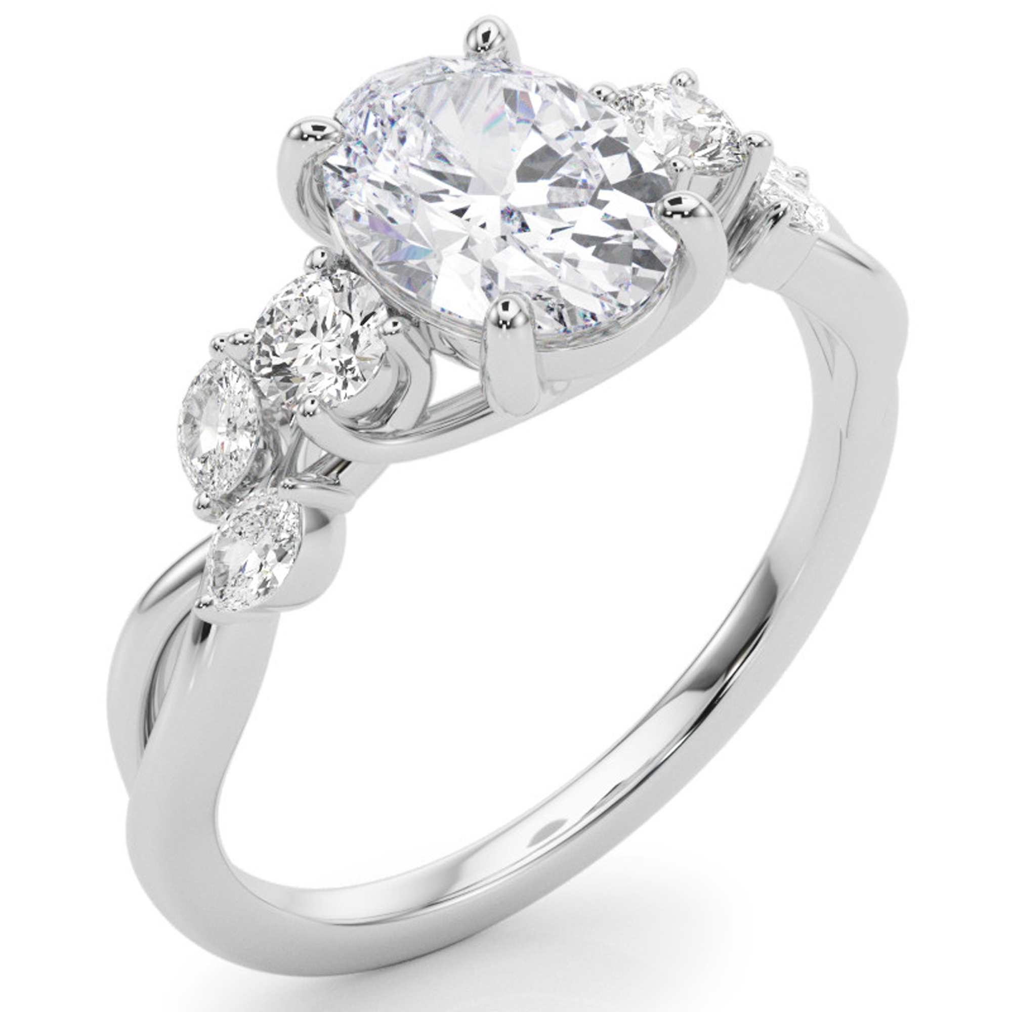 Floral Inspired Oval Diamond Accented Custom Made Engagement Ring ...